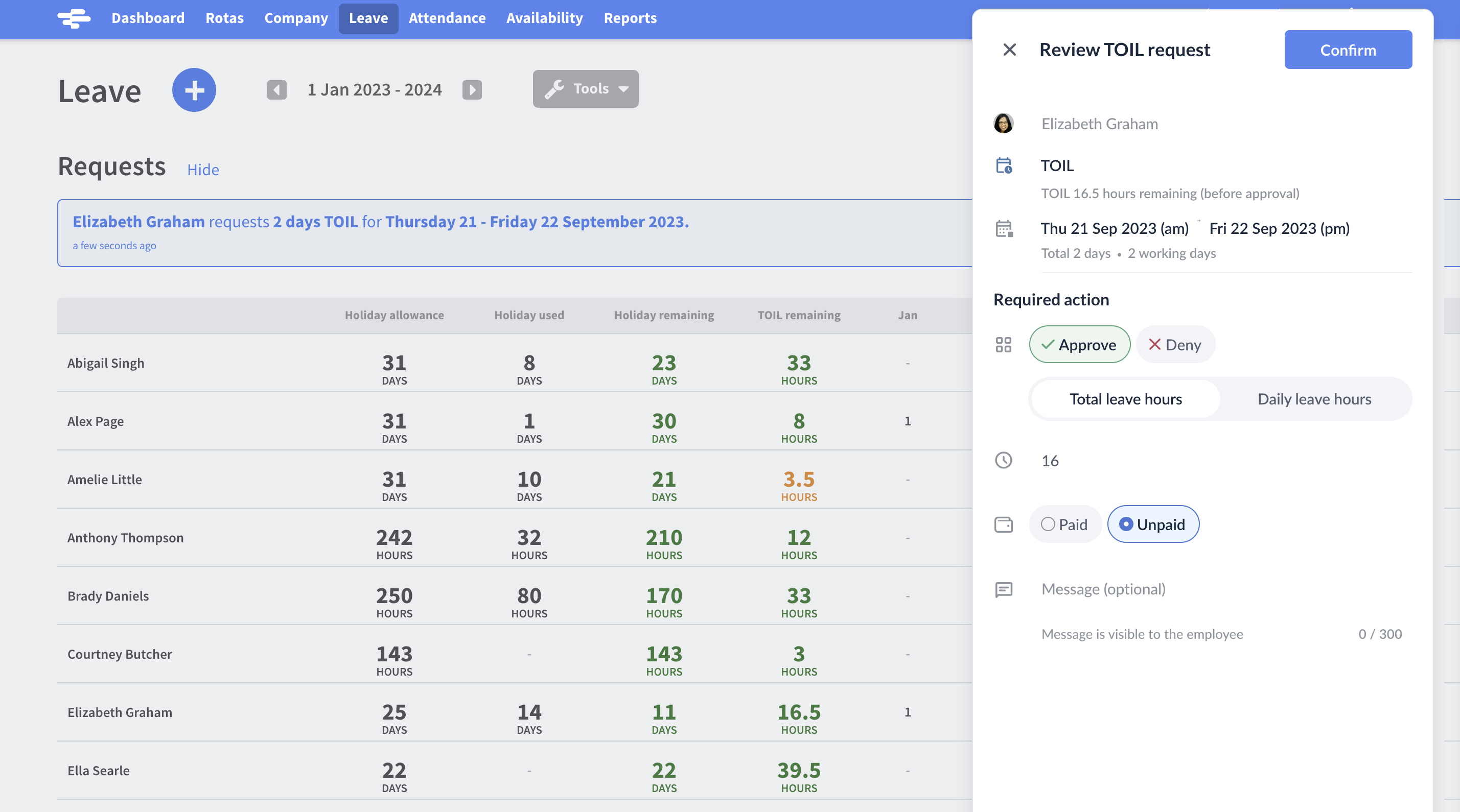 New feature: Time off in Lieu (TOIL)